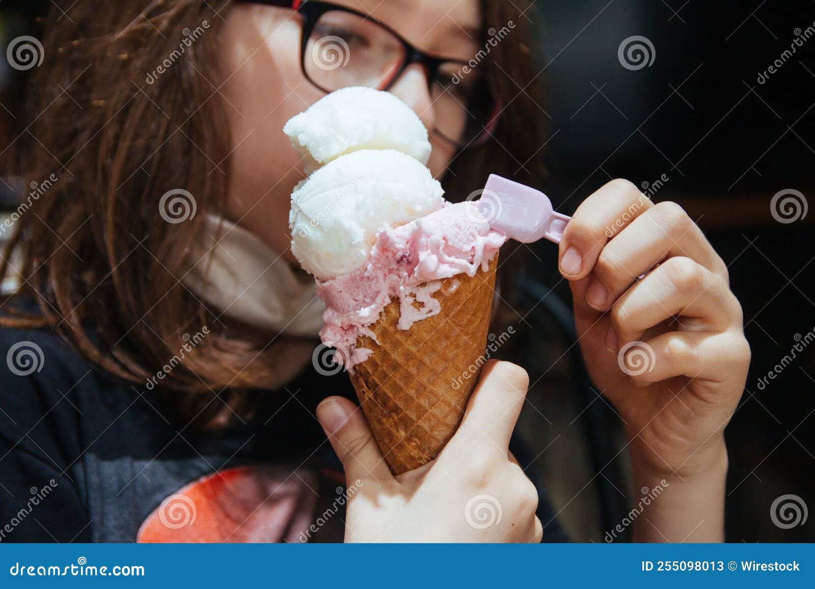 Female Eating an Ice Cream with a Cone Stock Image - Image of pattern ...