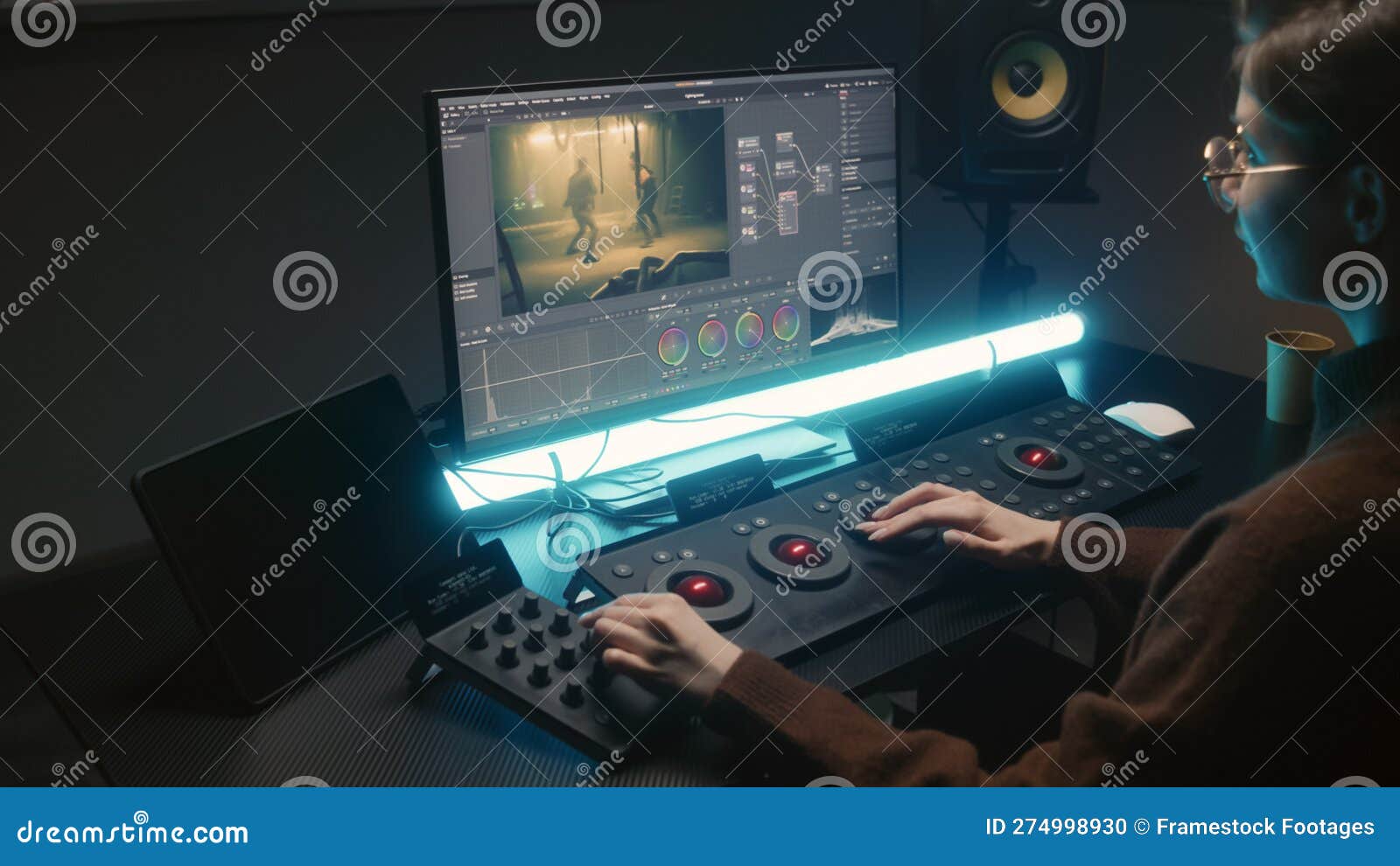 Female Editor Makes Movie Color Grading Using PC Program Stock Photo ...
