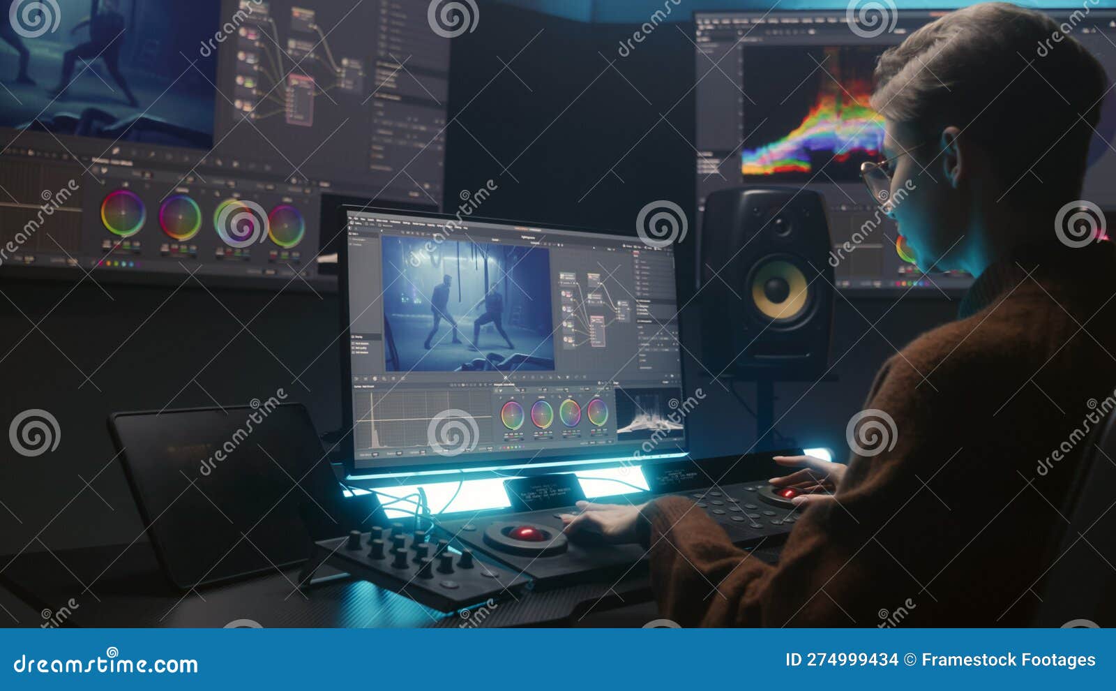 Female Editor Makes Movie Color Grading Using PC Program Stock Photo ...