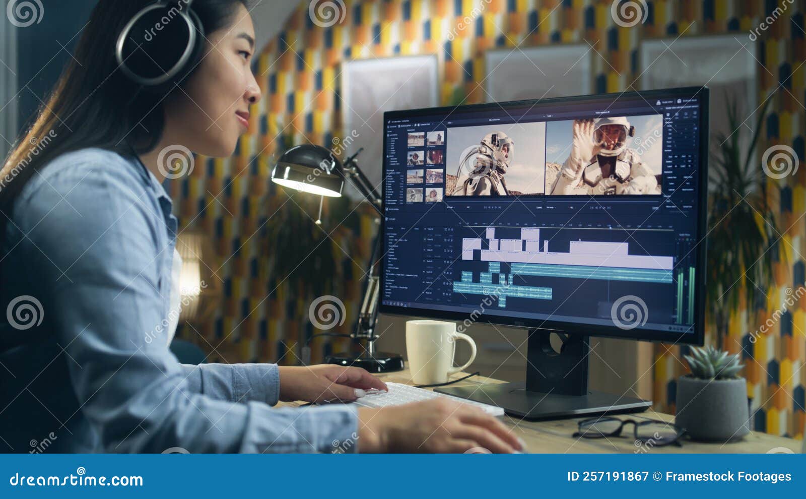 Female Editor Making Video with Astronauts Stock Image - Image of ...