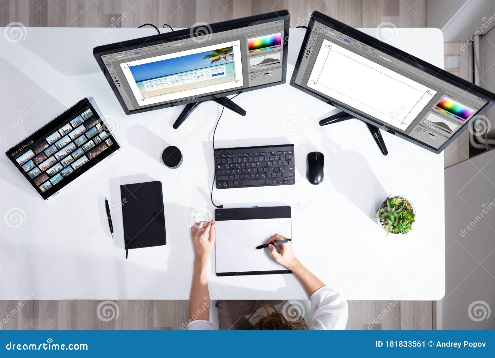 Female Editor Working on Computer Stock Image - Image of office ...