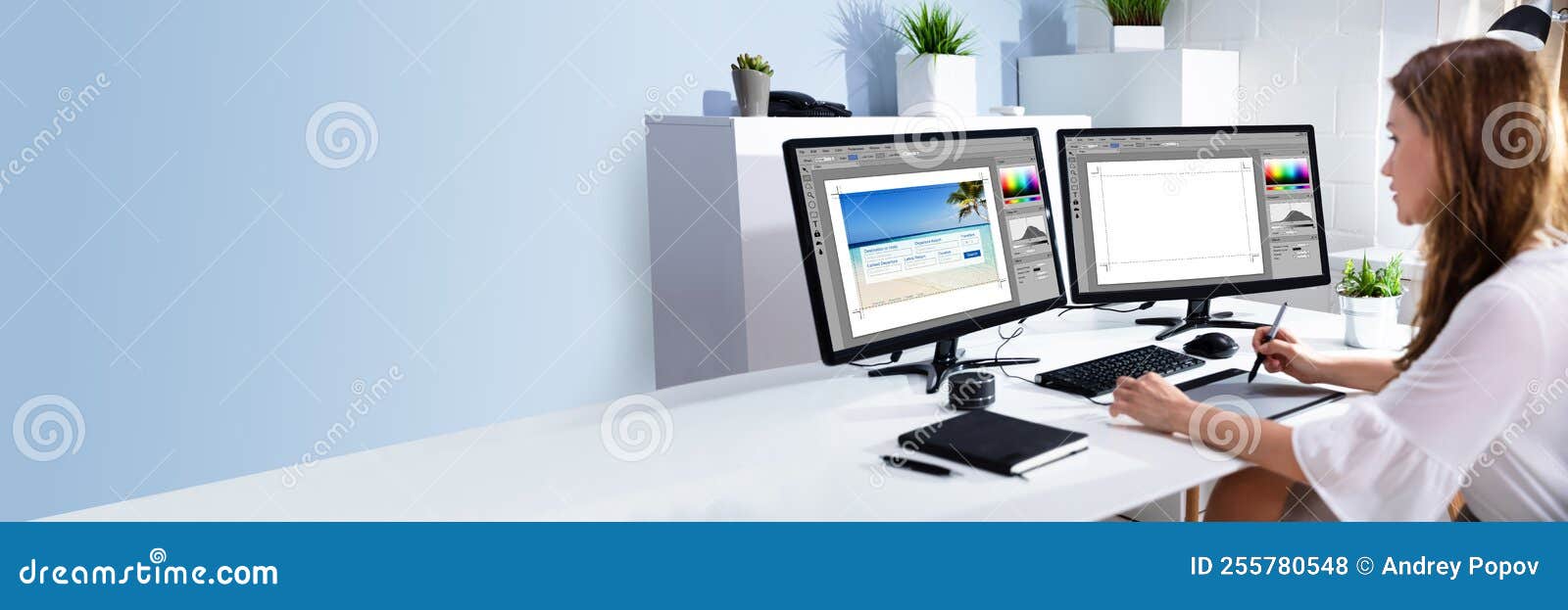 Female Editor Working on Computer Stock Photo - Image of creative ...