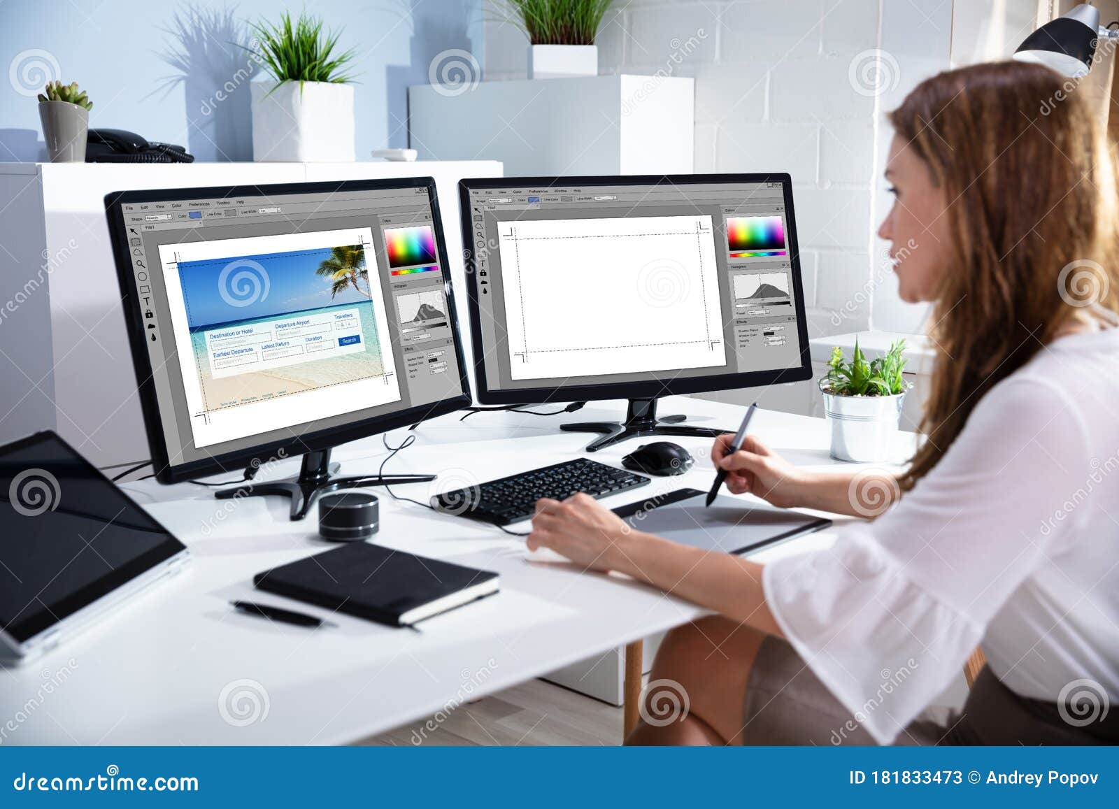 Female Editor Working on Computer Stock Image - Image of office ...