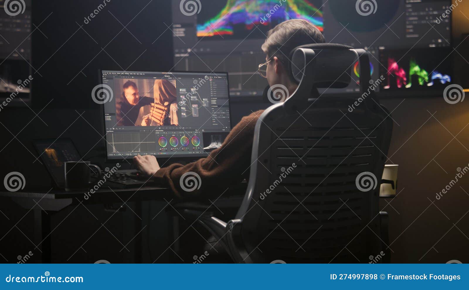 Female Editor Works in Modern Studio on PC Stock Photo - Image of ...