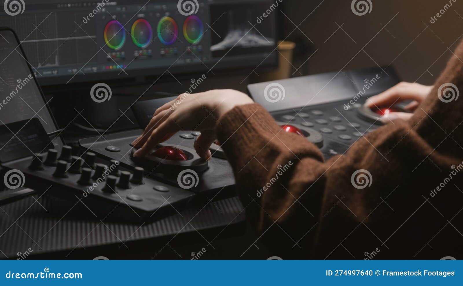 Female Editor Uses Digital Color Grading Control Panel Stock Photo ...