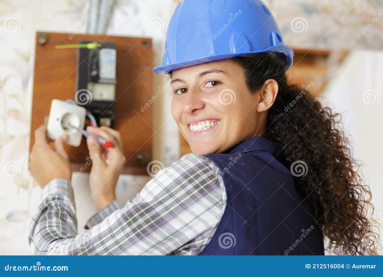 Female Electrician Fixing Socket Electricity Problem Stock Photo ...