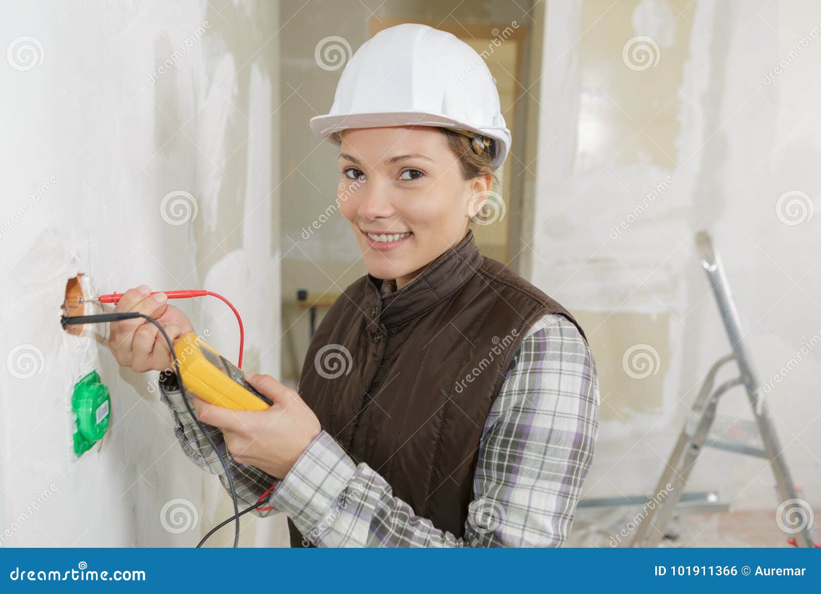 Female Electrician Installing Wall Socket Stock Photo - Image of female ...