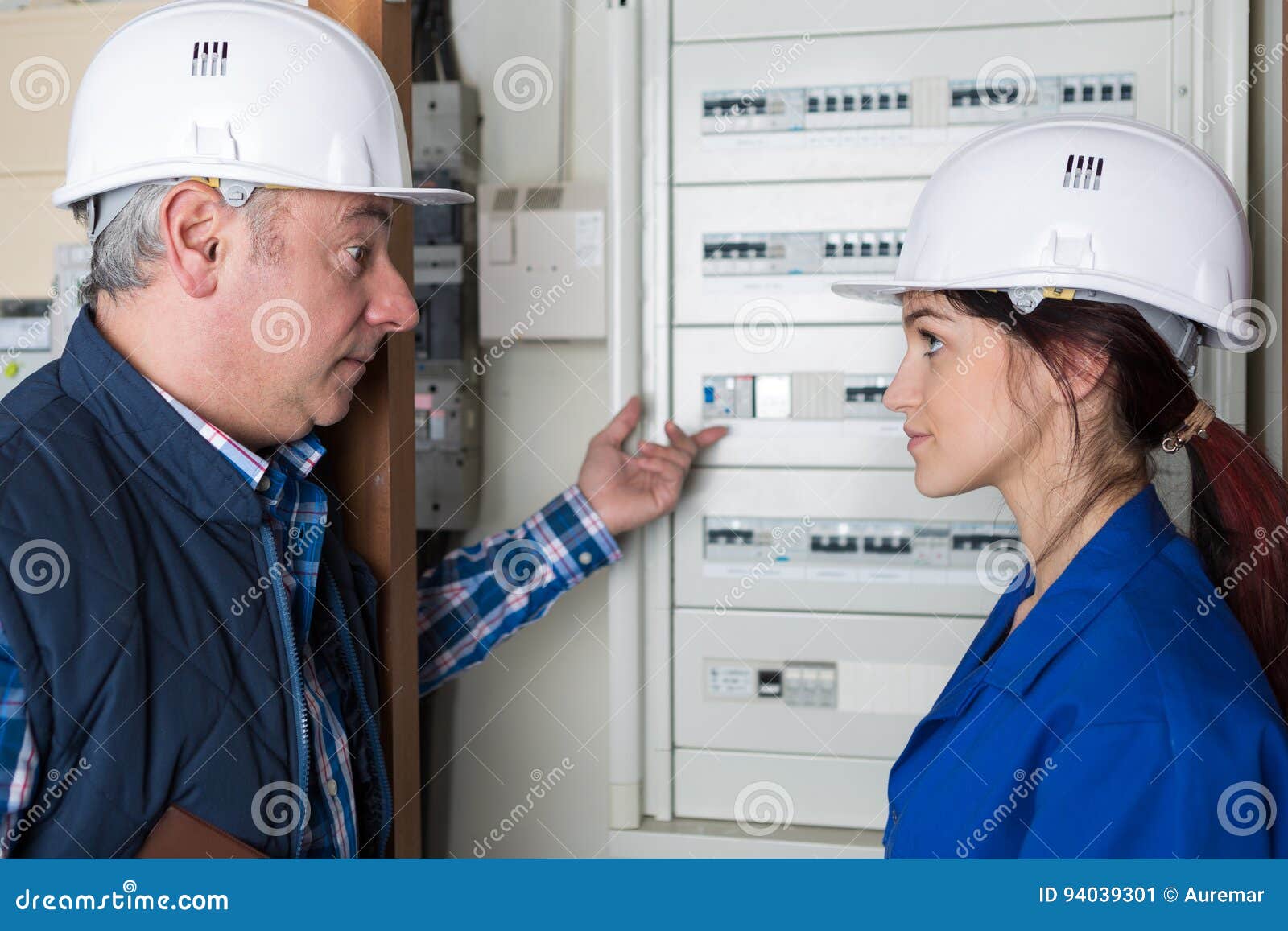 Female Electrician and Master Stock Image - Image of shot, ginger: 94039301