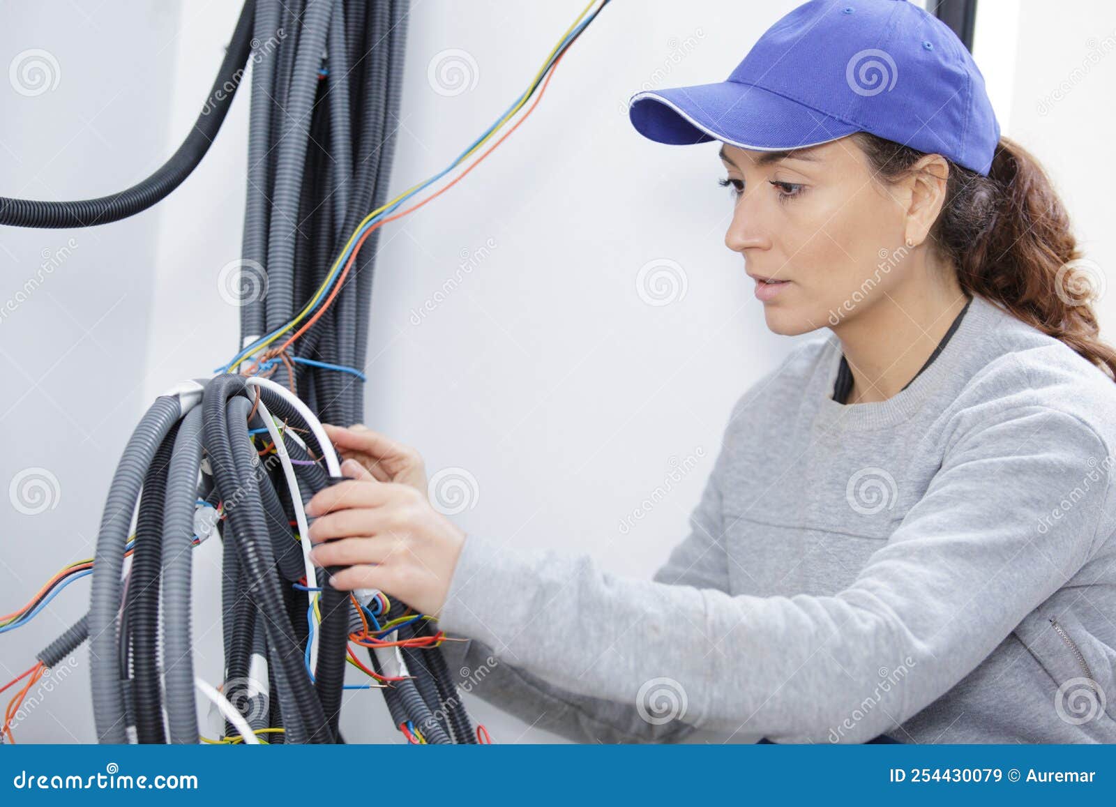 Female Electrician Working with Cables Stock Image - Image of ...