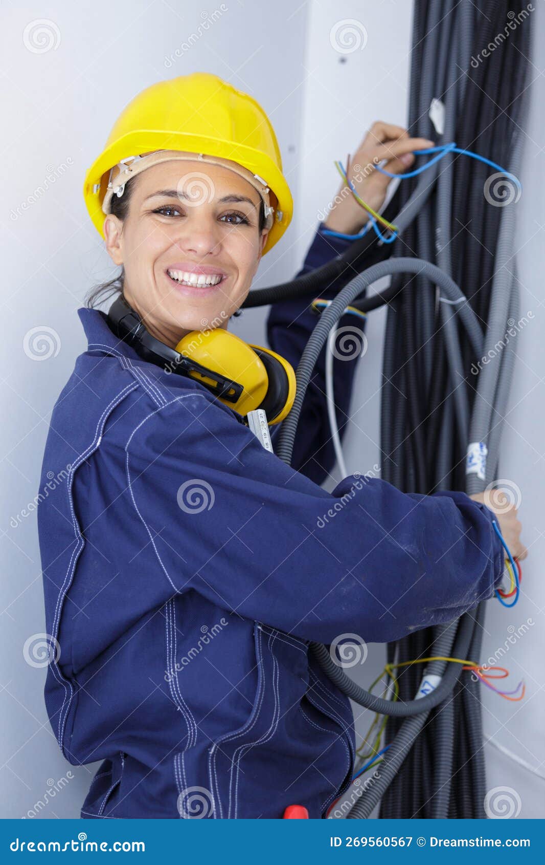Female Electrician Working with Cables Stock Image - Image of hardhat ...