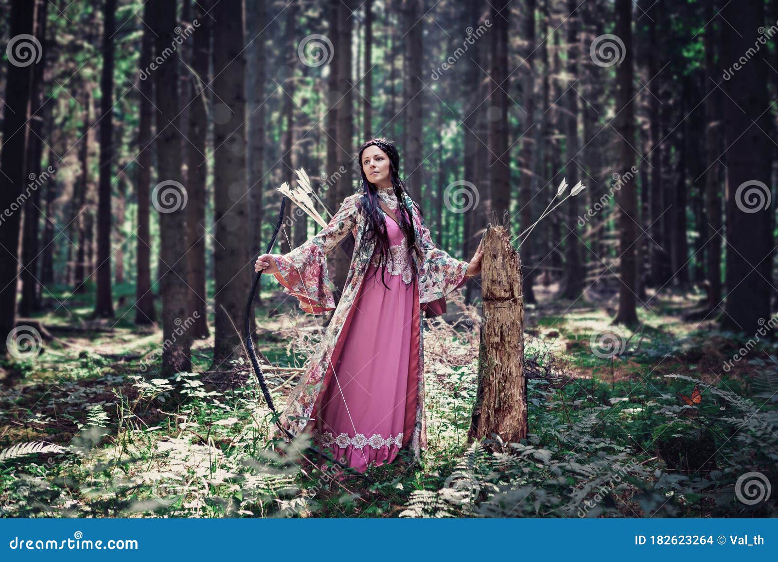 Female Elf with Bow in a Magic Forest Stock Photo - Image of hunter ...