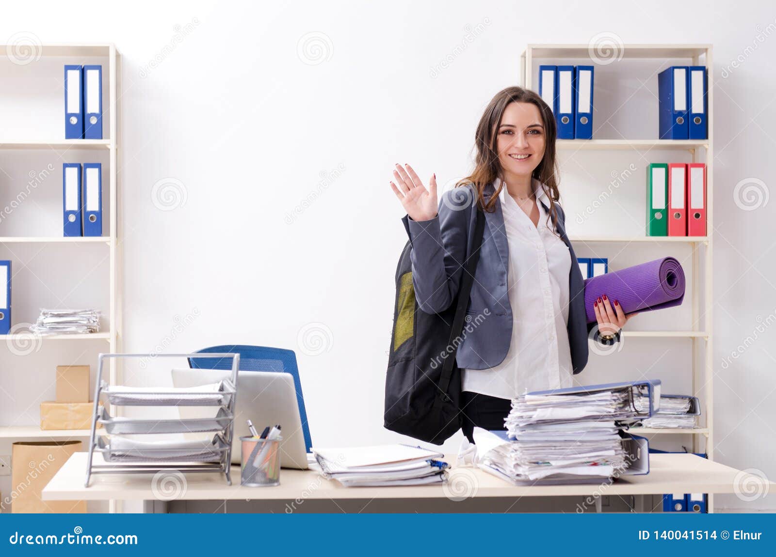 The Female Employee Doing Sport Exercises in the Office Stock Photo ...
