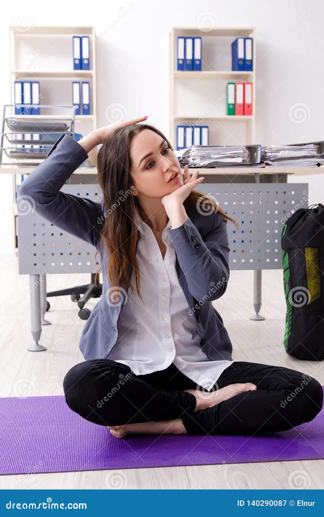 The Female Employee Doing Sport Exercises in the Office Stock Image ...