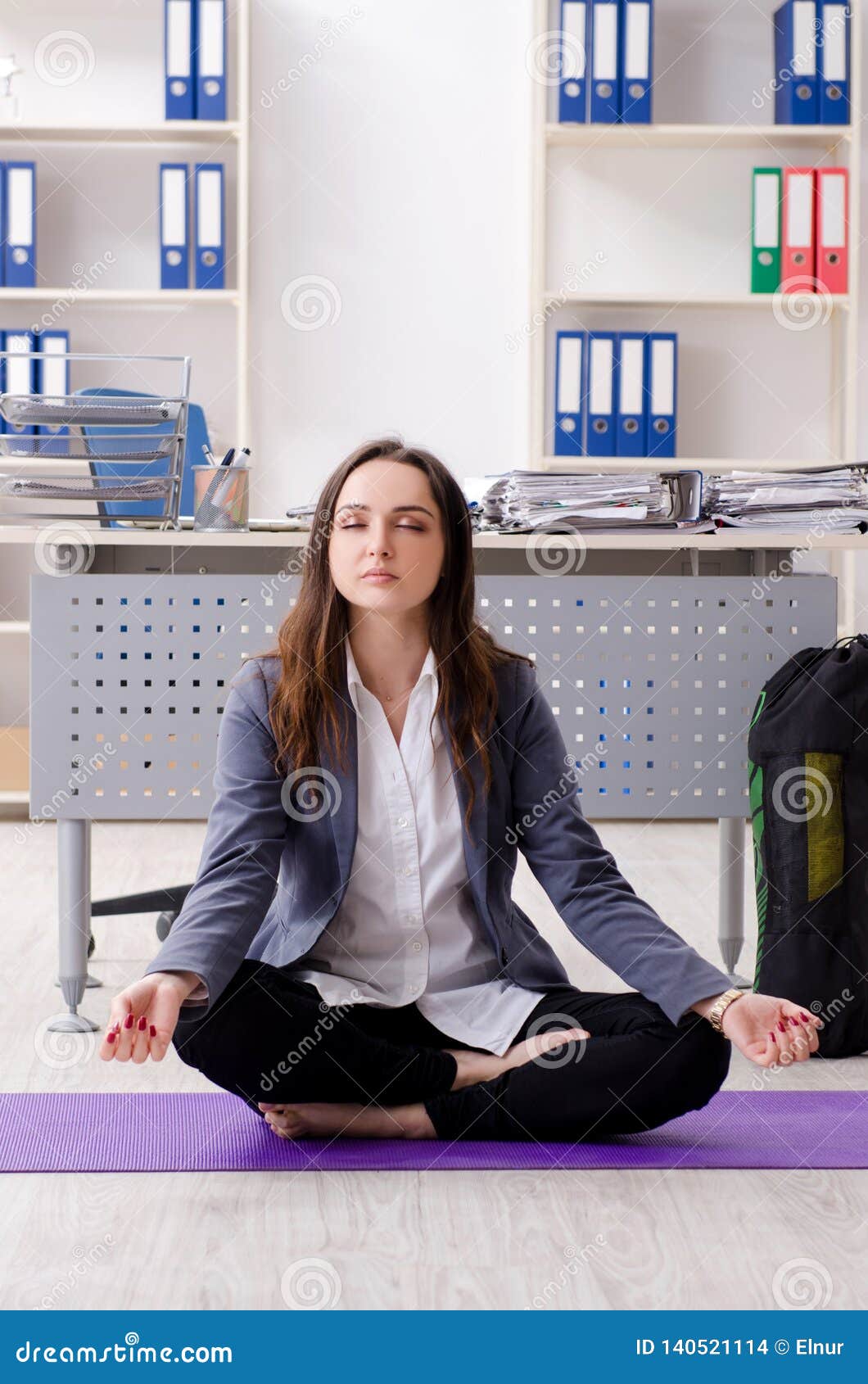 The Female Employee Doing Sport Exercises in the Office Stock Photo ...