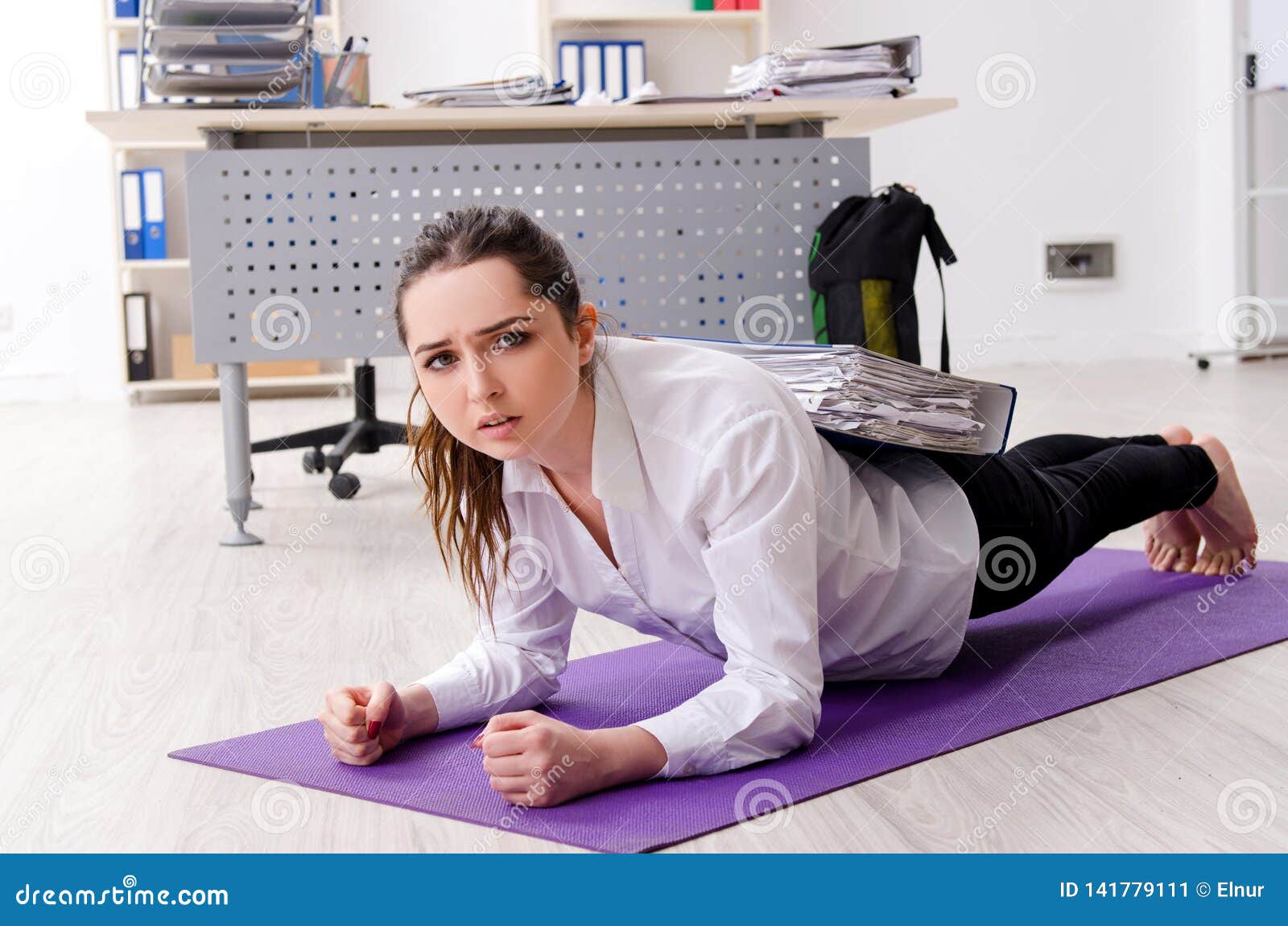 The Female Employee Doing Sport Exercises in the Office Stock Image ...