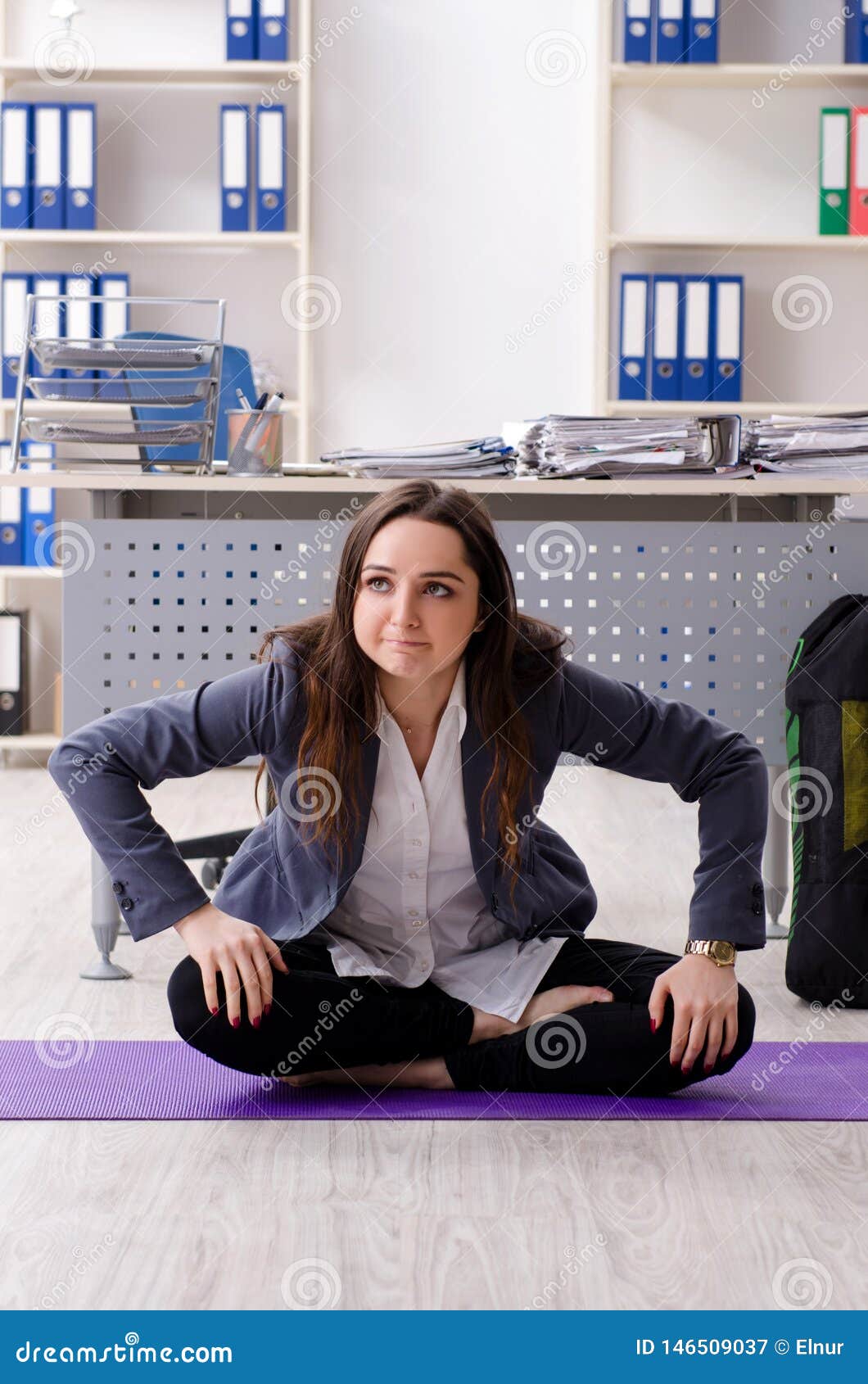 The Female Employee Doing Sport Exercises in the Office Stock Image ...
