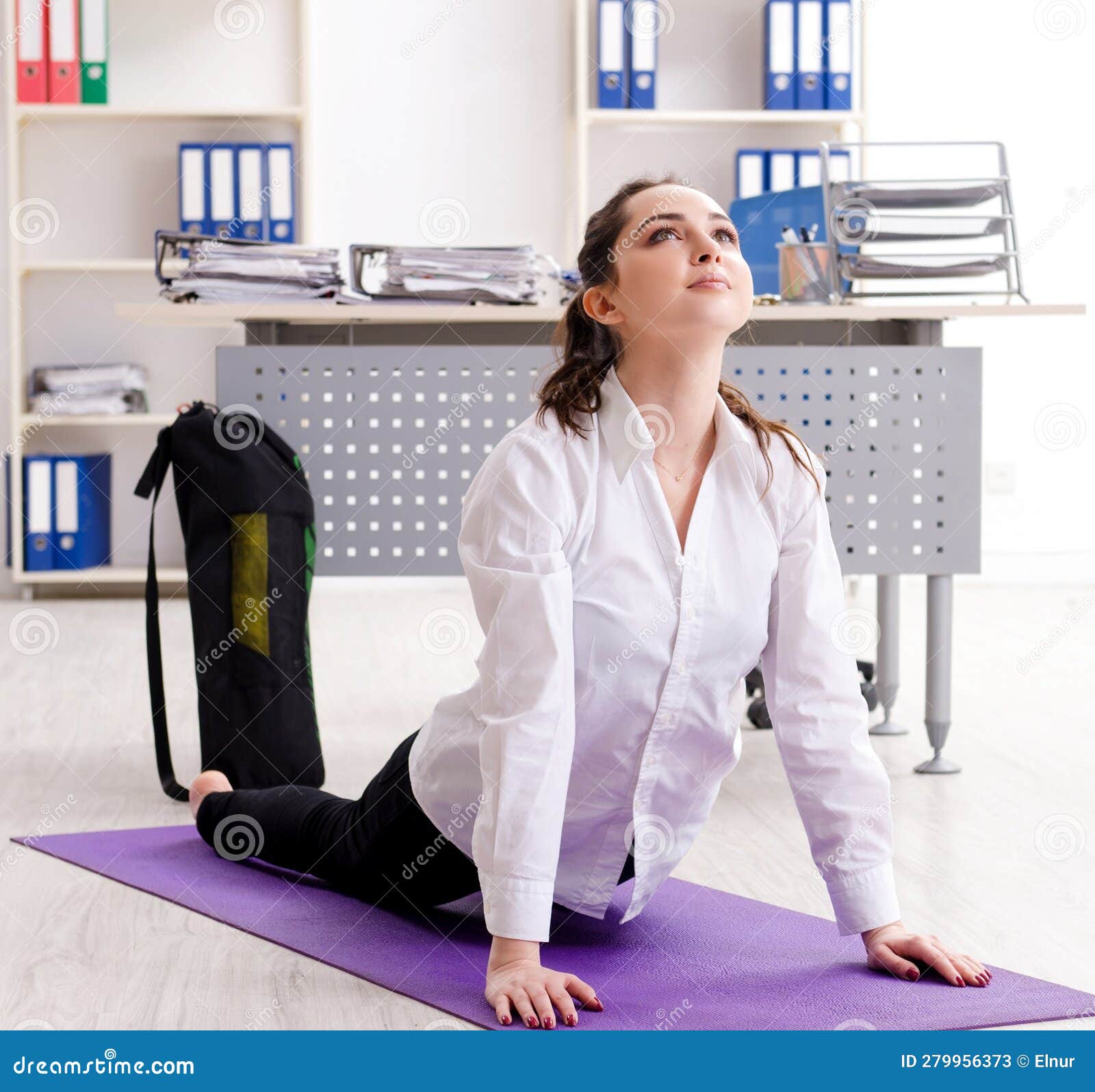 Female Employee Doing Sport Exercises in the Office Stock Image - Image ...