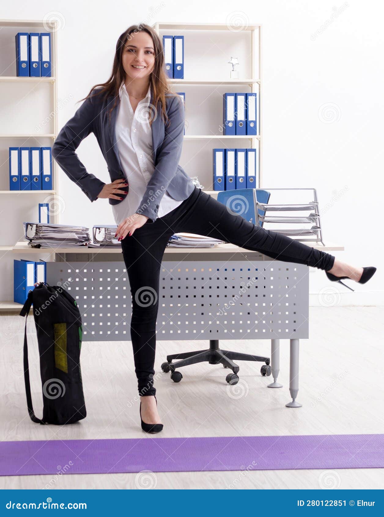 Female Employee Doing Sport Exercises in the Office Stock Image - Image ...