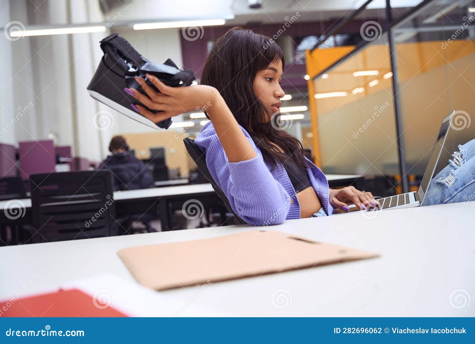 Female Employee Doing Work Tasks in Modern Room Stock Photo - Image of ...