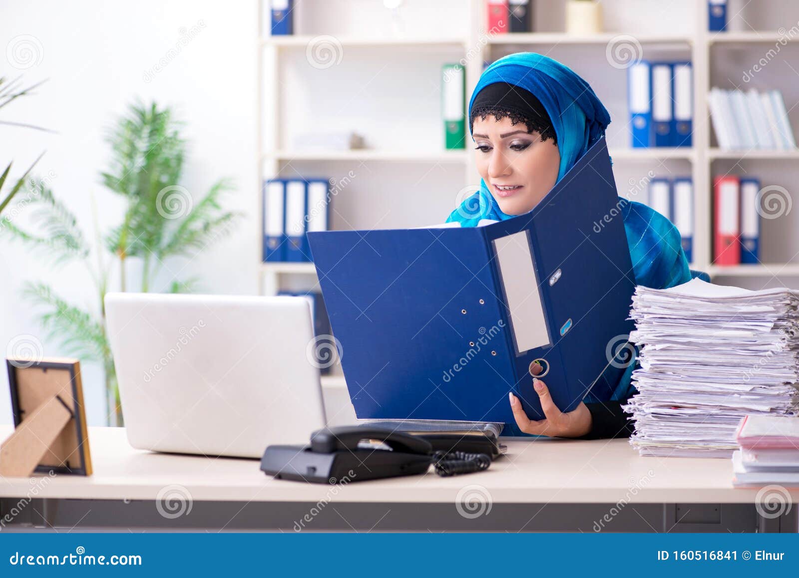 Female Employee in Hijab Working in the Office Stock Image - Image of ...