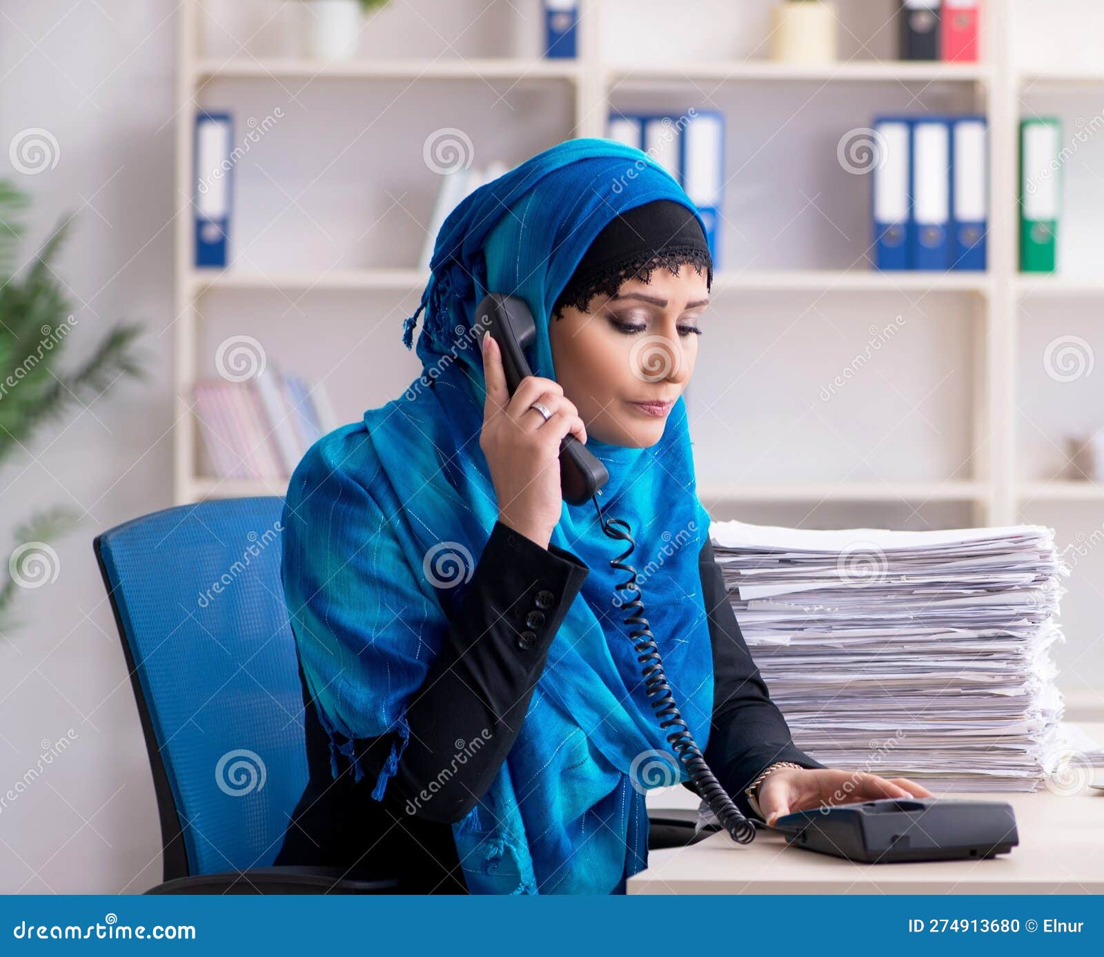 Female Employee in Hijab Working in the Office Stock Photo - Image of ...