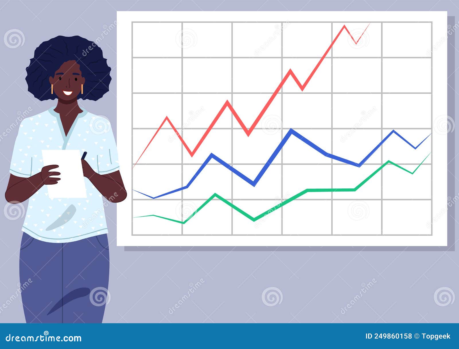 Female Employee Makes Presentation of Results of Statistical Research ...