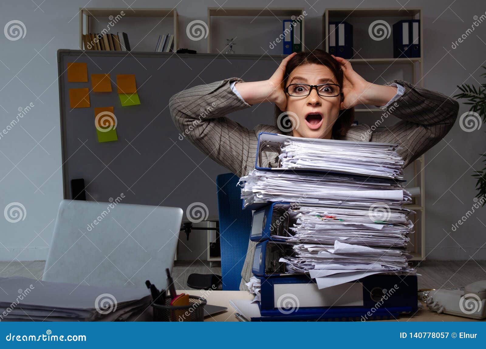 The Female Employee Suffering from Excessive Work Stock Image - Image ...