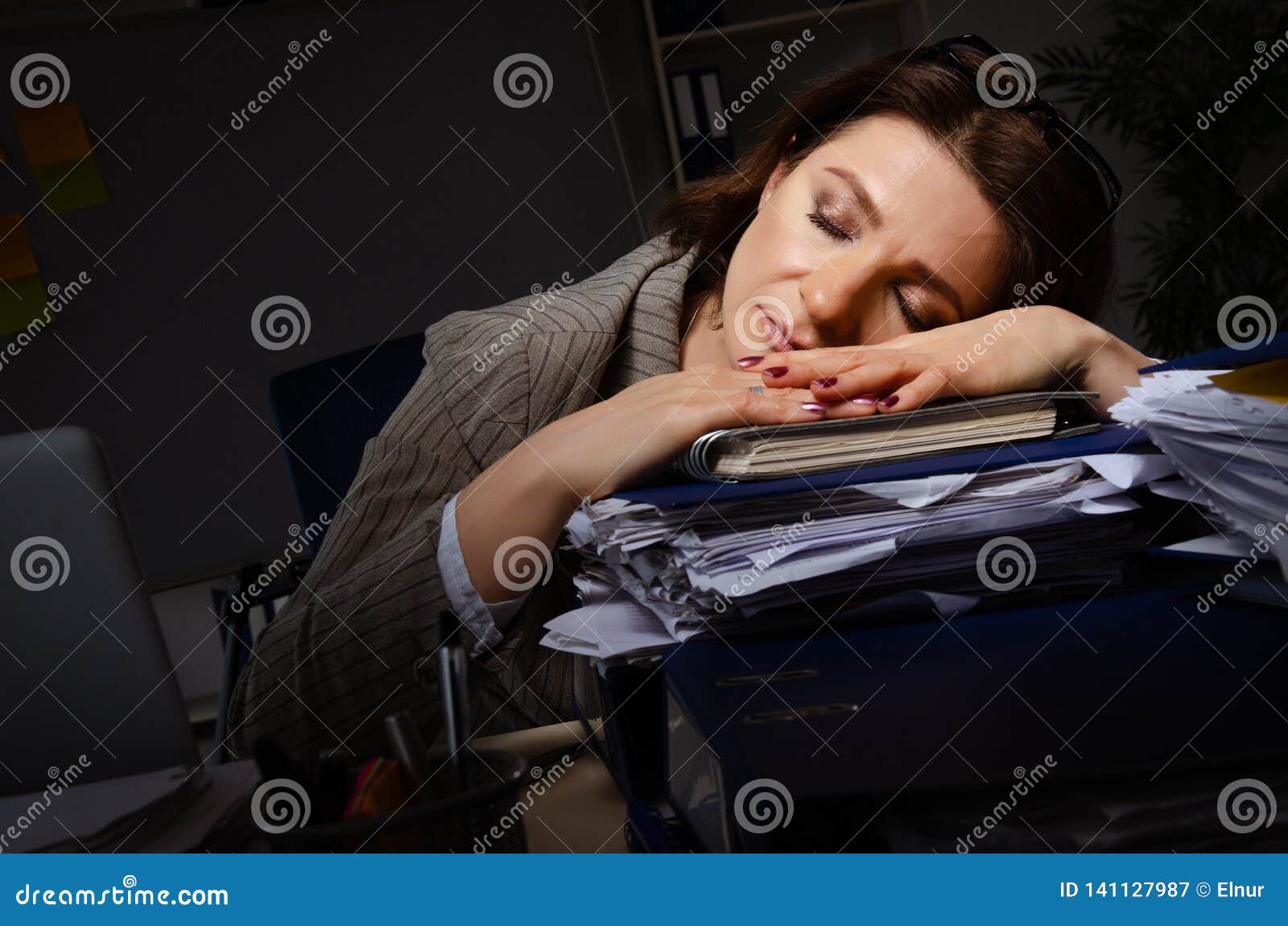 The Female Employee Suffering from Excessive Work Stock Image - Image ...