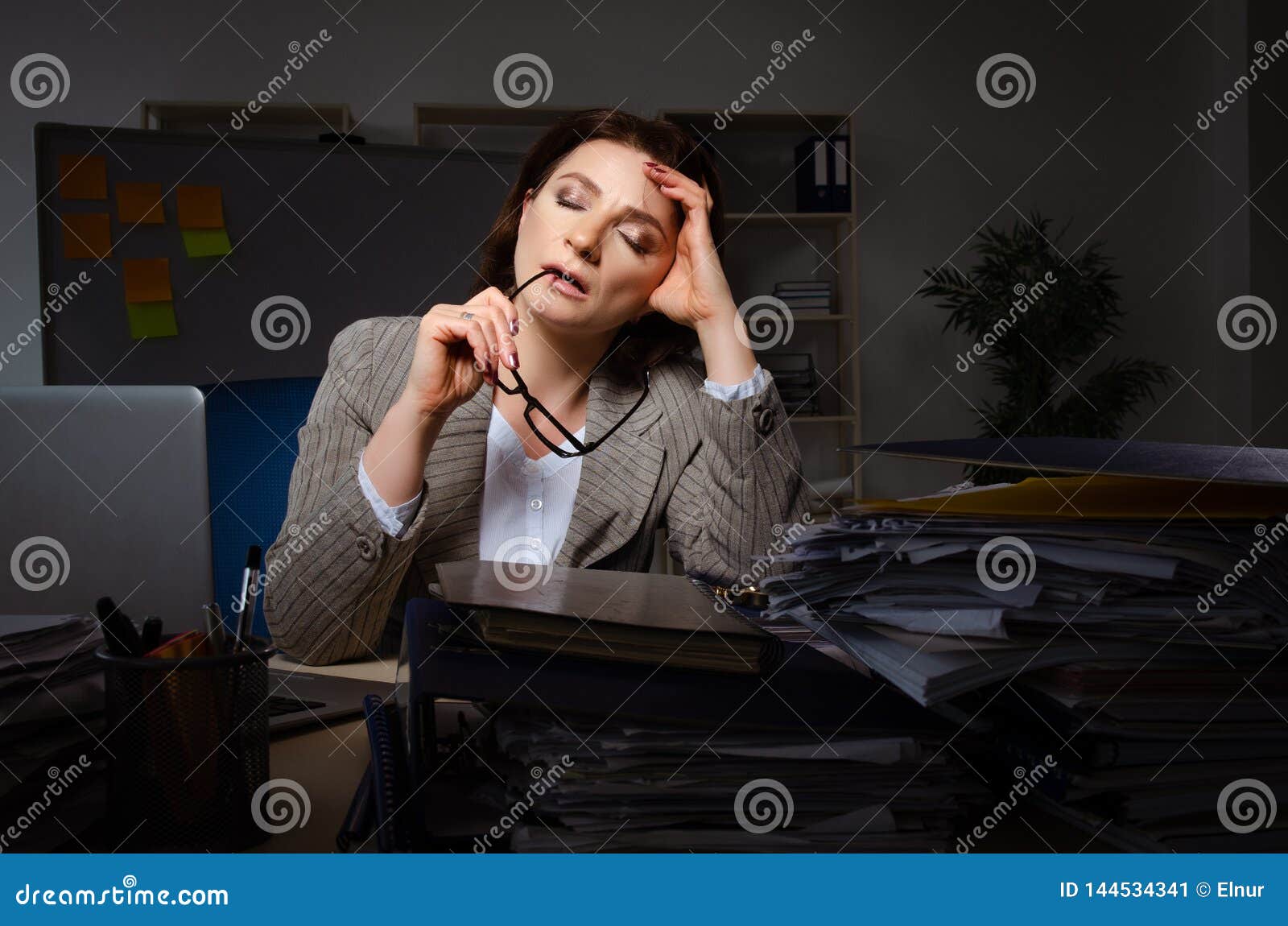 The Female Employee Suffering from Excessive Work Stock Image - Image ...