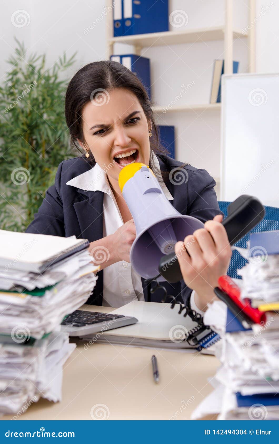 The Female Employee with Too Much Work in the Office Stock Photo ...