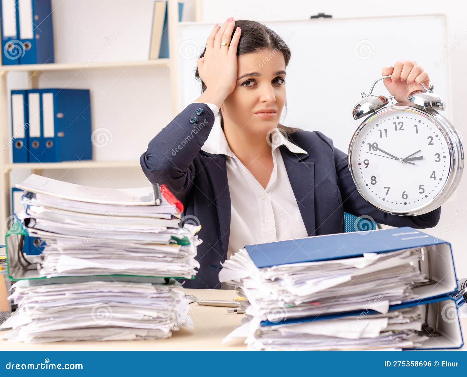 Female Employee with Too Much Work in the Office Stock Photo - Image of ...