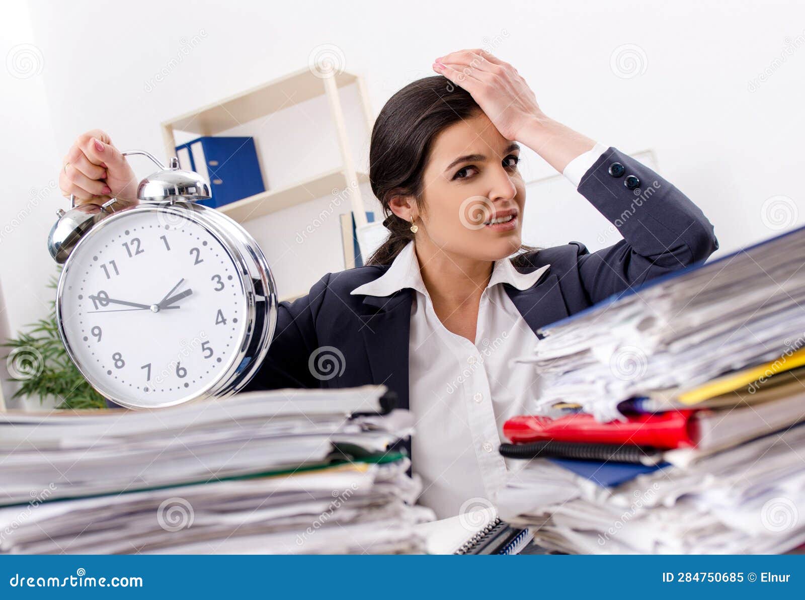 Female Employee with Too Much Work in the Office Stock Image - Image of ...