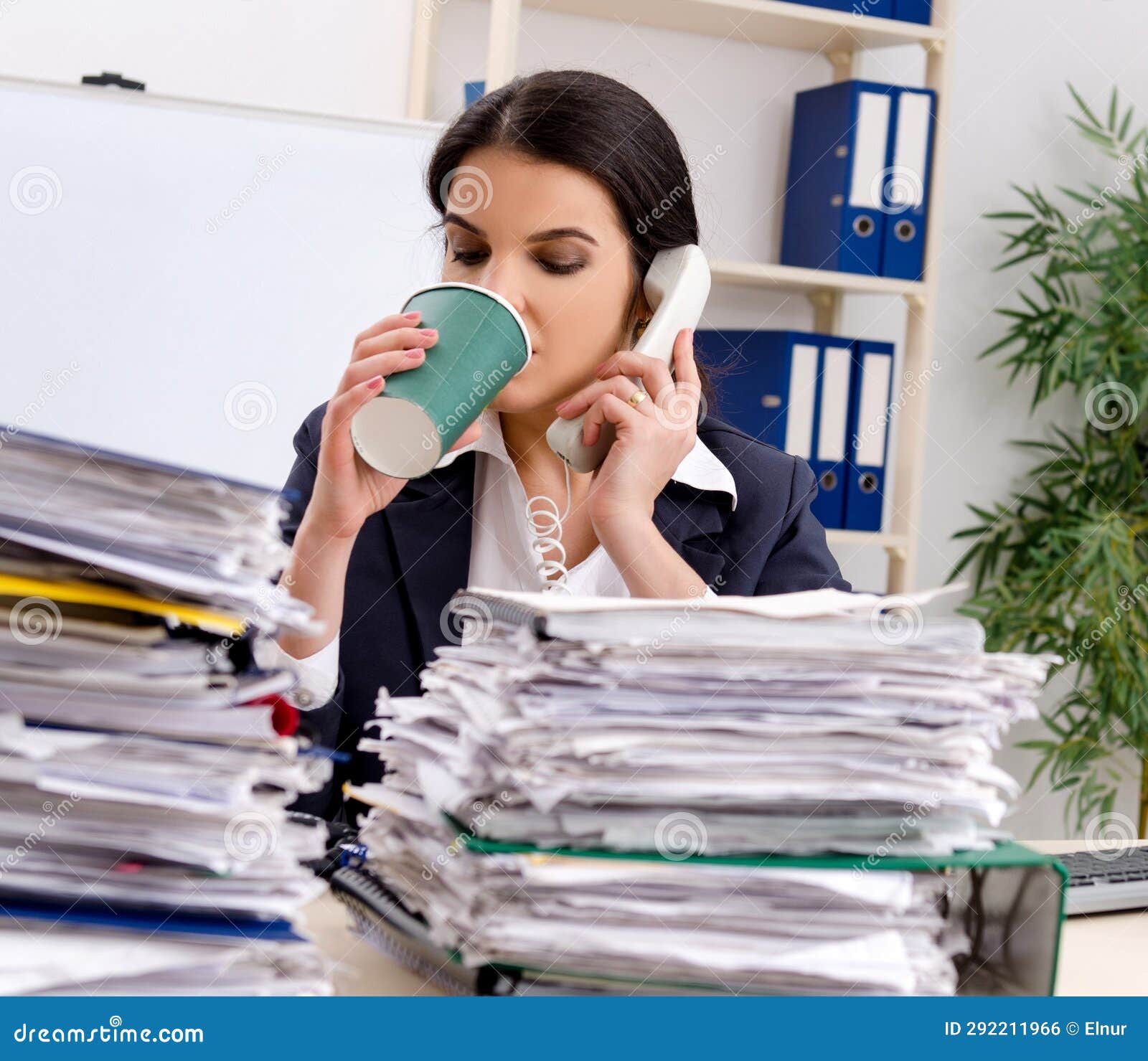 Female Employee with Too Much Work in the Office Stock Photo - Image of ...