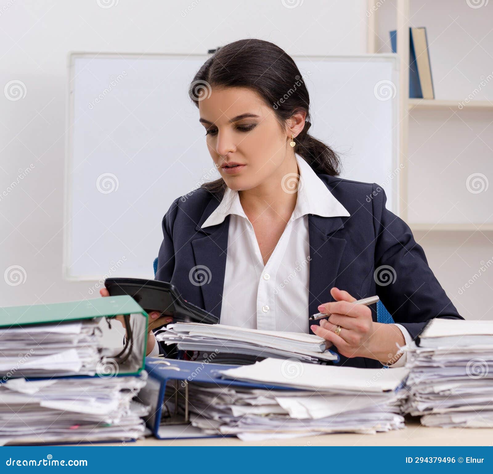 Female Employee with Too Much Work in the Office Stock Photo - Image of ...