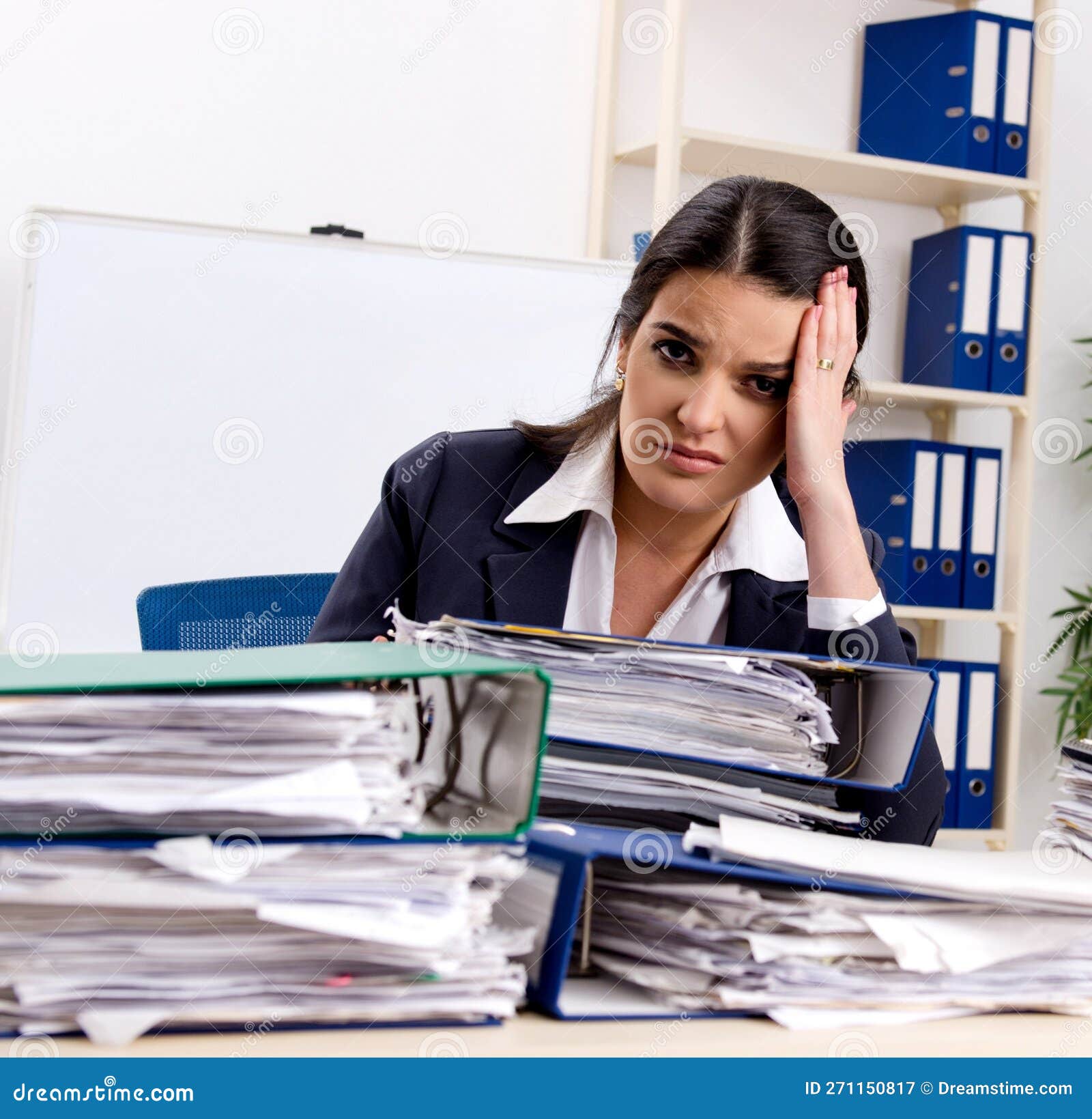 Female Employee Unhappy with Excessive Work Stock Image - Image of ...