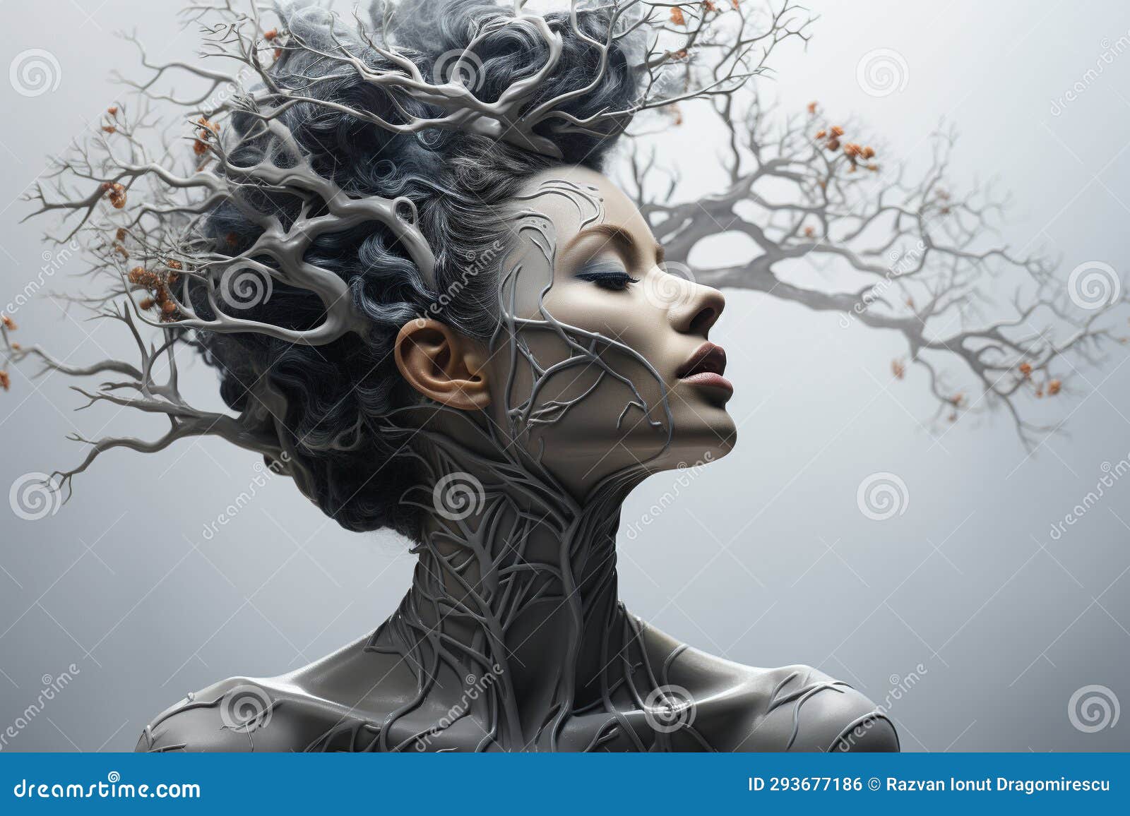 Female with Empty Tree Branches Sprouting from Her Head, Symbolizing a ...