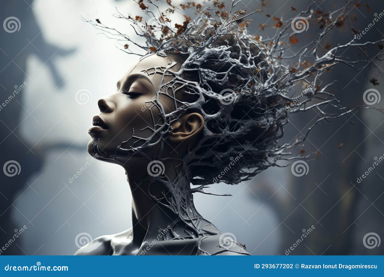 Female with Empty Tree Branches Sprouting from Her Head, Symbolizing a ...