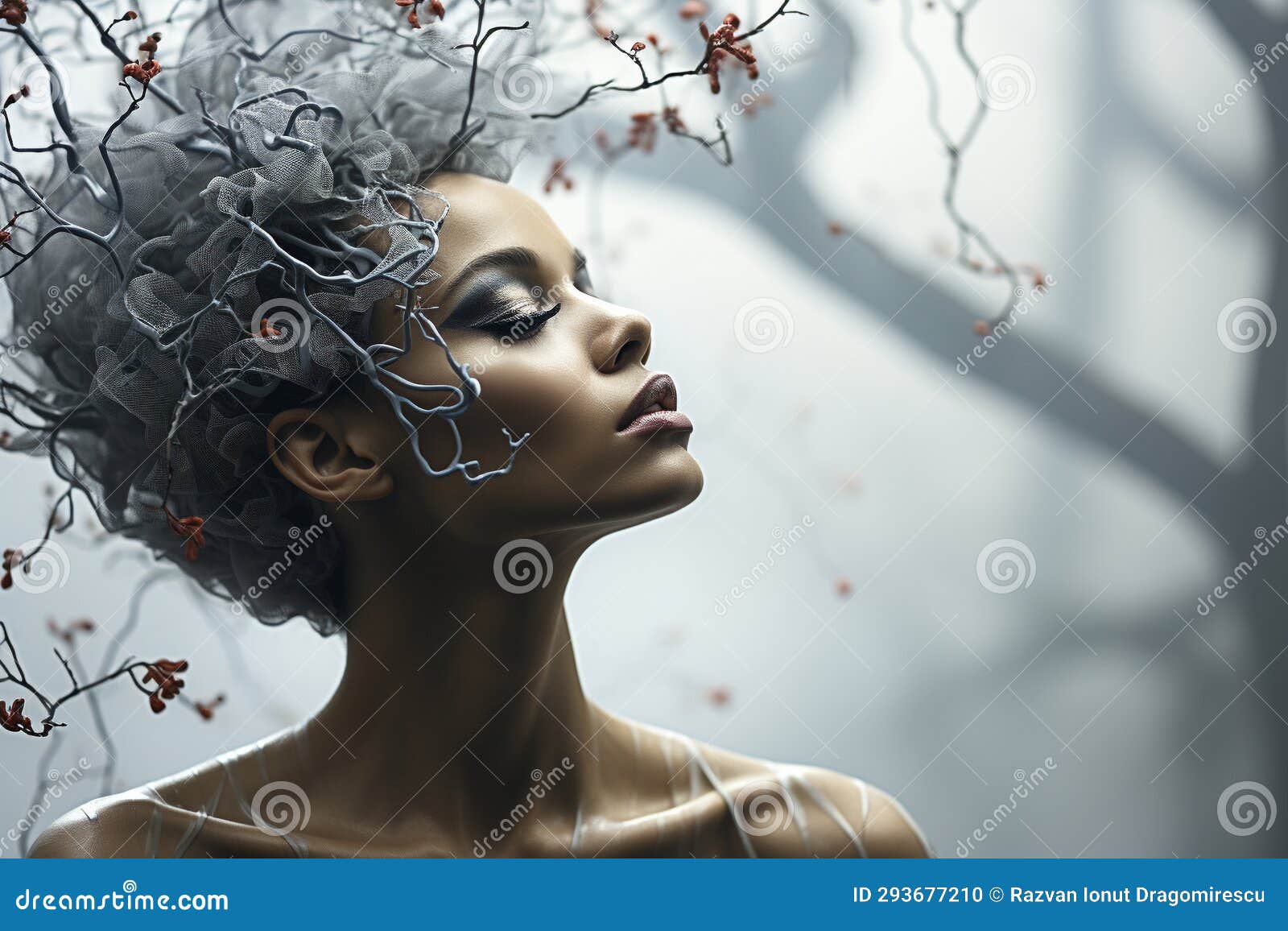 Female with Empty Tree Branches Sprouting from Her Head, Symbolizing a ...