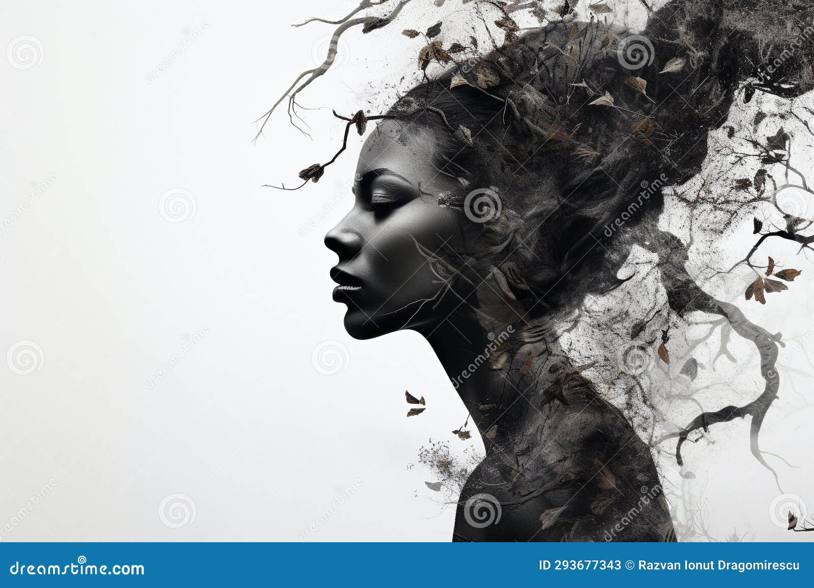 Female with Empty Tree Branches Sprouting from Her Head, Symbolizing a ...