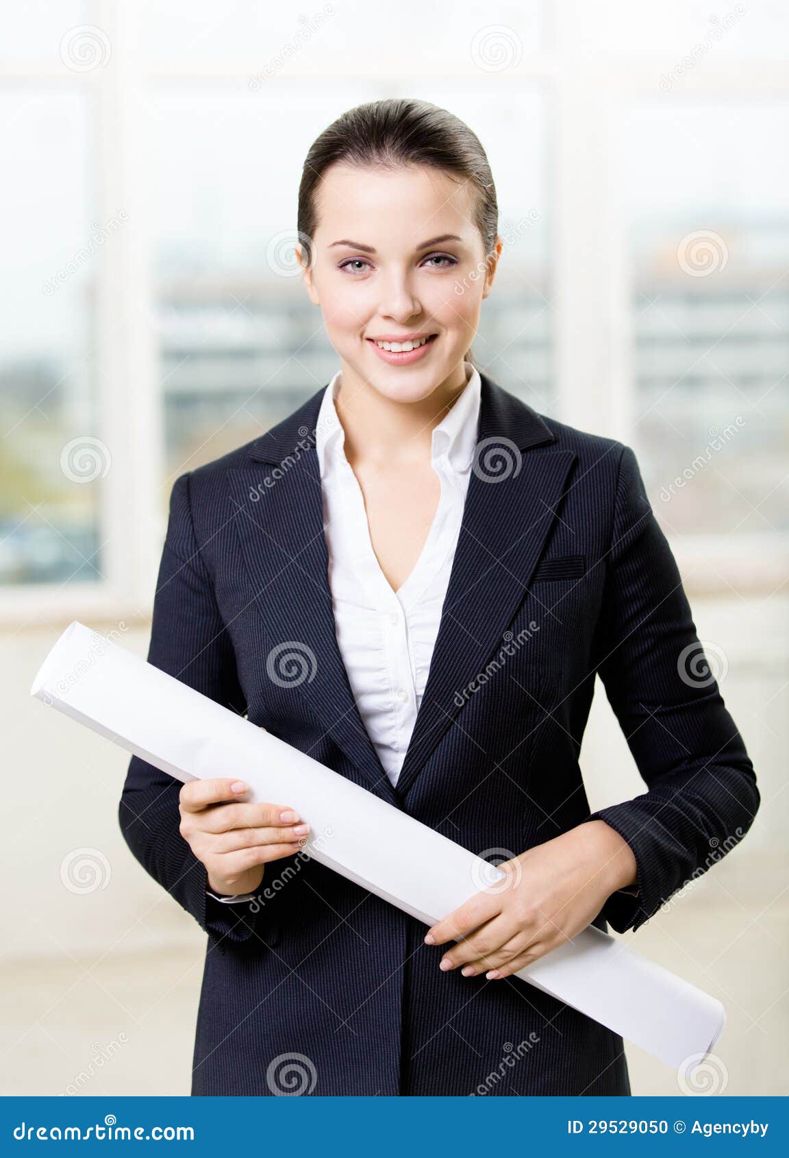 Female Engineer with Blueprint Stock Photo - Image of engineering ...