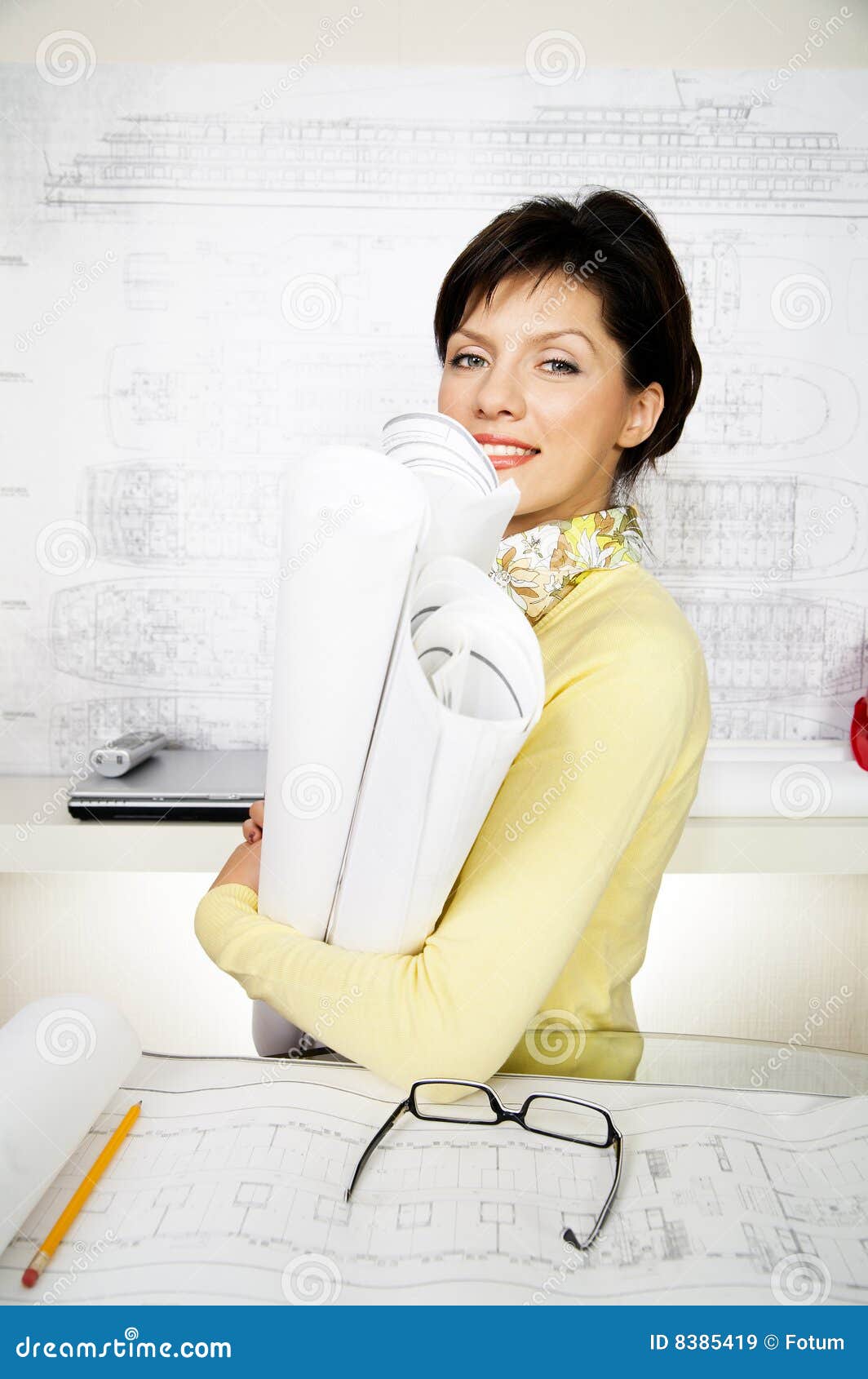 Female Engineer with Blueprints Stock Image - Image of plans, person ...