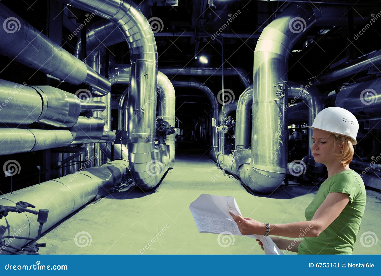 Female Engineer with Blueprints on Factory Stock Image - Image of ...