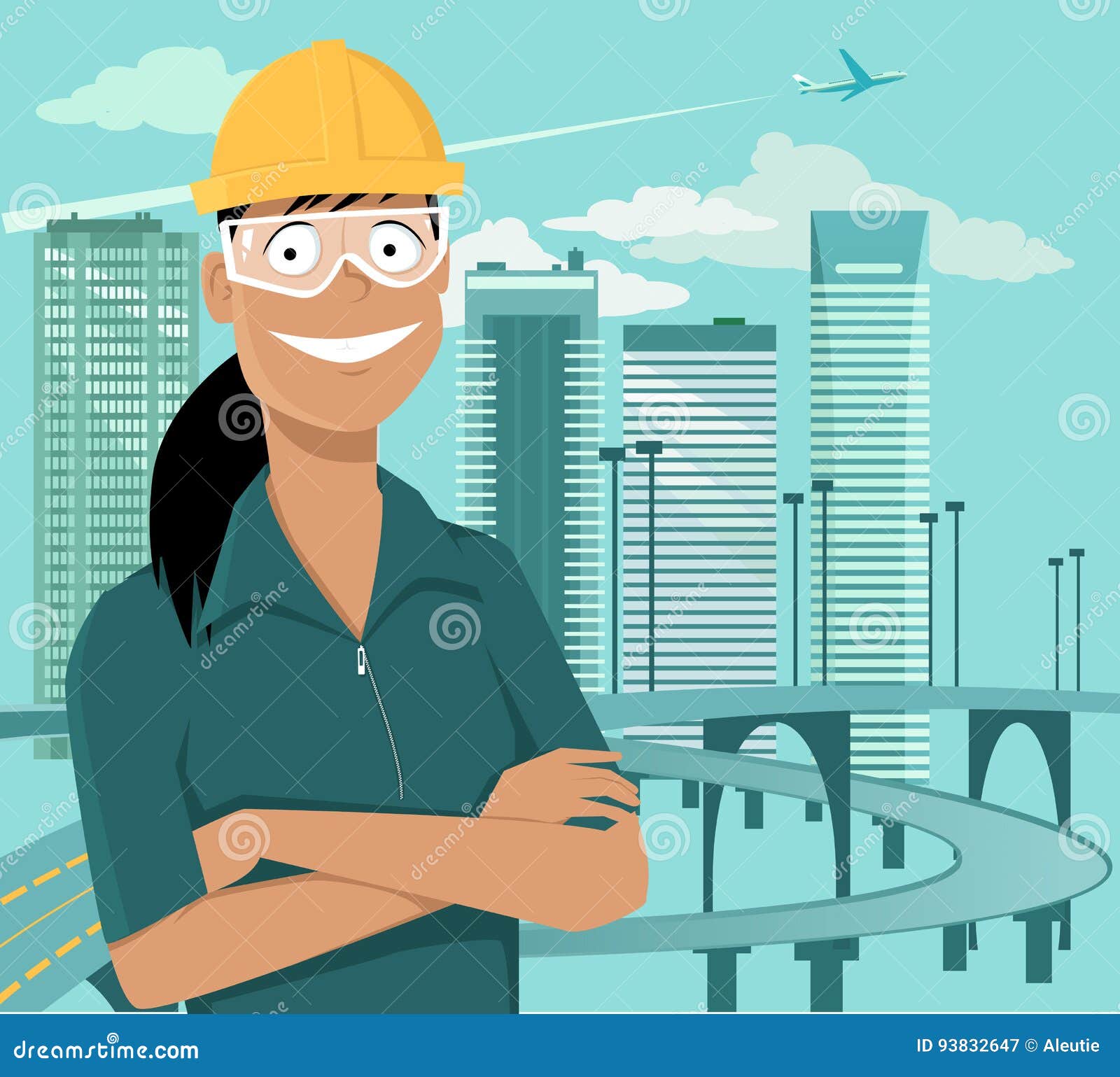 Female Engineer Directing A Crane While Male Operator Lifts Block ...