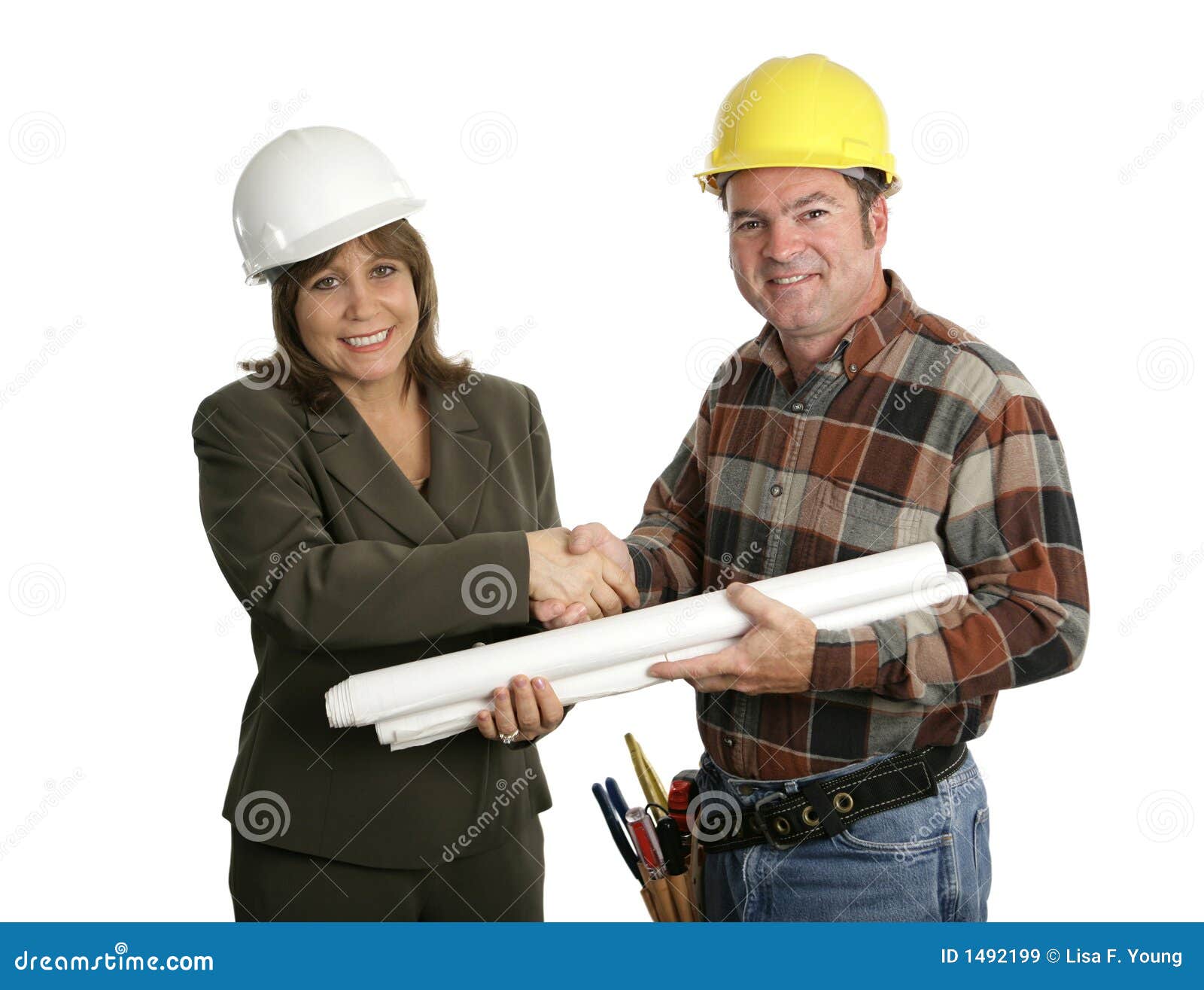 Female Engineer & Contractor Handshake Stock Image - Image of hard ...