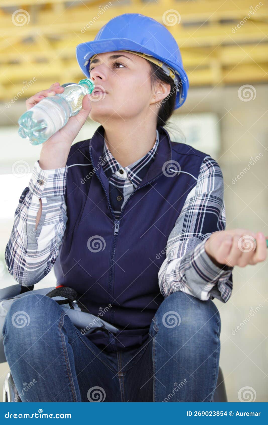 Female Engineer Drinking Water while Having Break Stock Photo - Image ...
