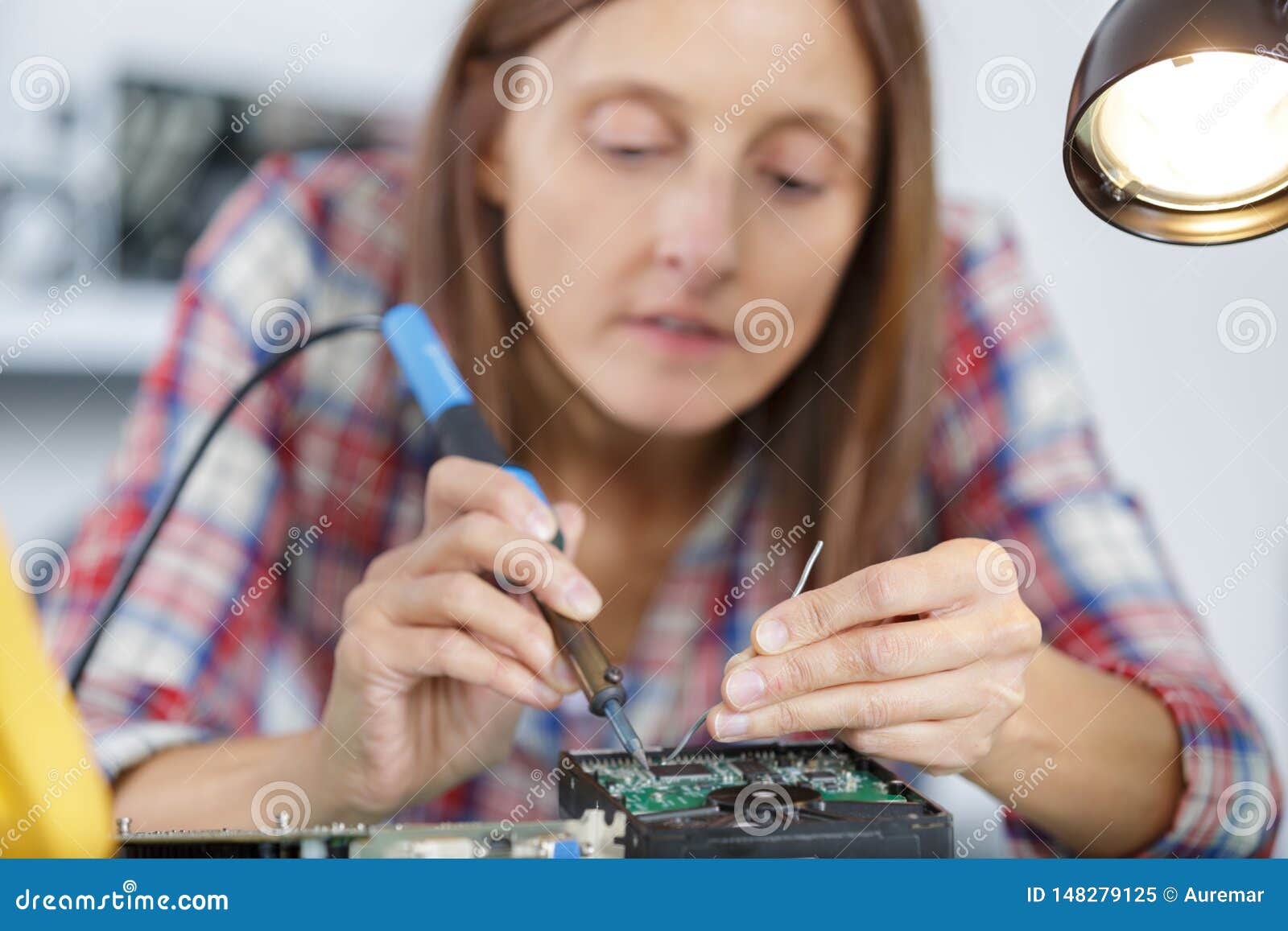 Female Engineer Fixing Broken Computer Hard Drive Stock Image - Image ...