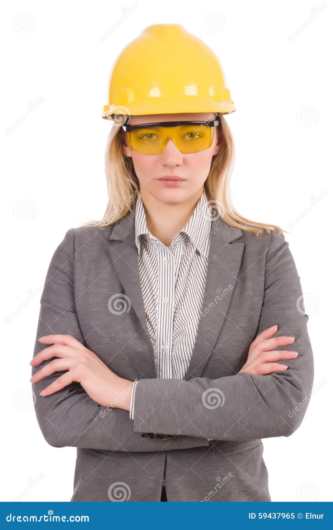 Female Engineer in Helmet Isolated on White Stock Image - Image of ...