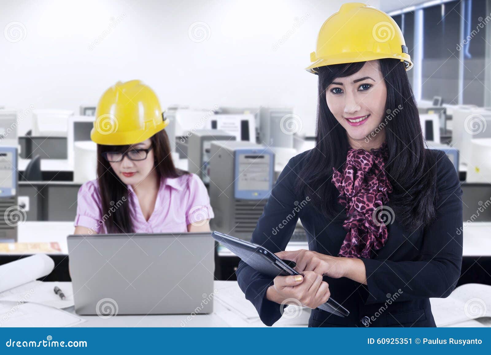 Female Engineer and His Partner Working in Office Stock Image - Image ...