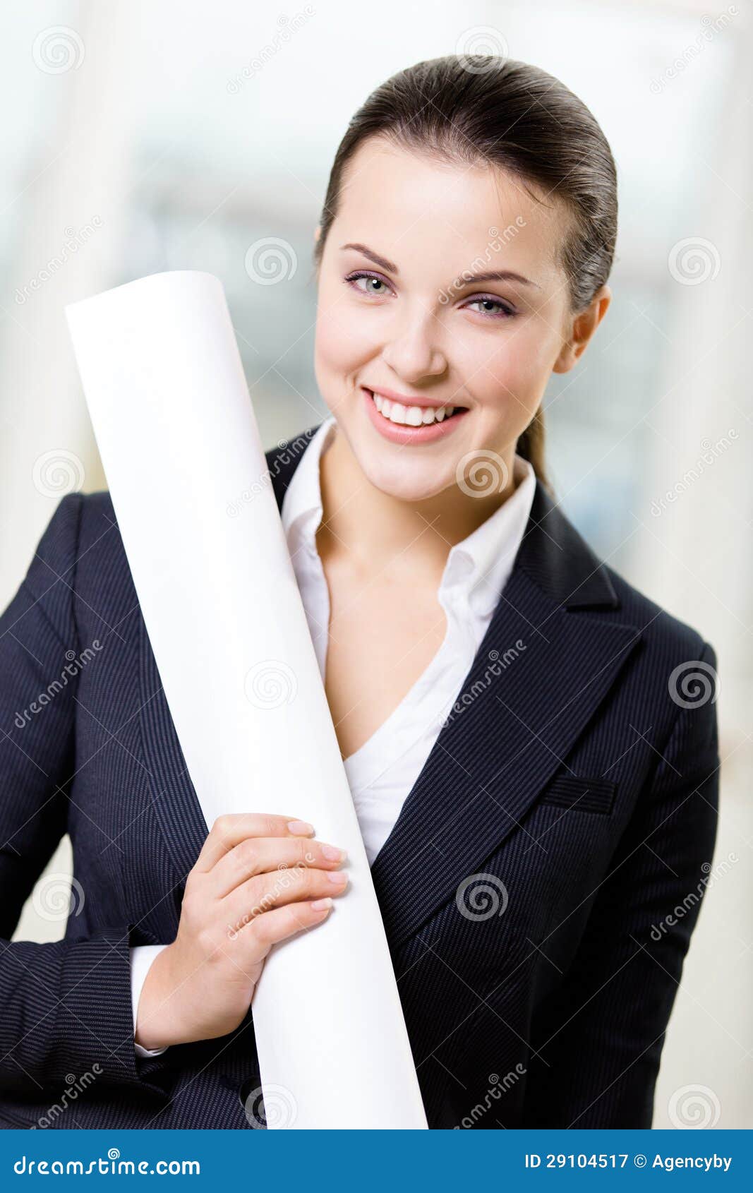 Female Engineer with Layout Stock Image - Image of designer, business ...
