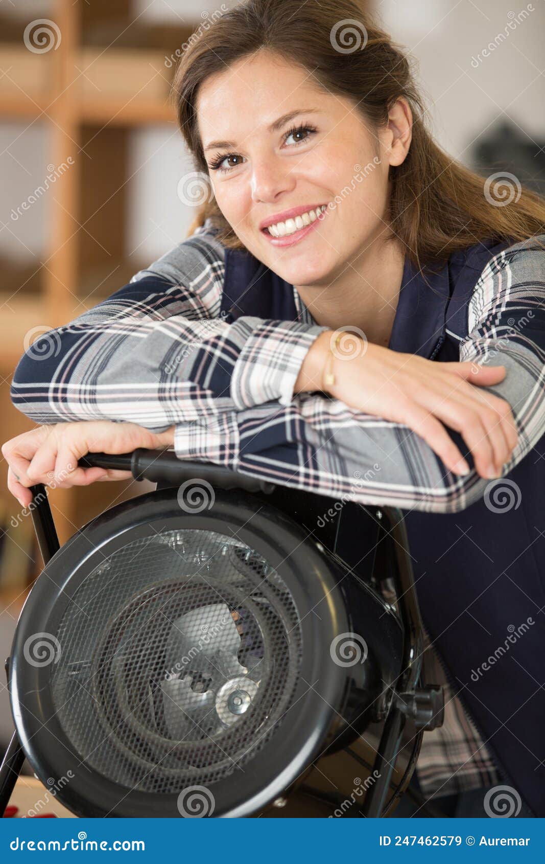 Female Engineer Leaning on Electrical Appliance in Workshop Stock Image ...